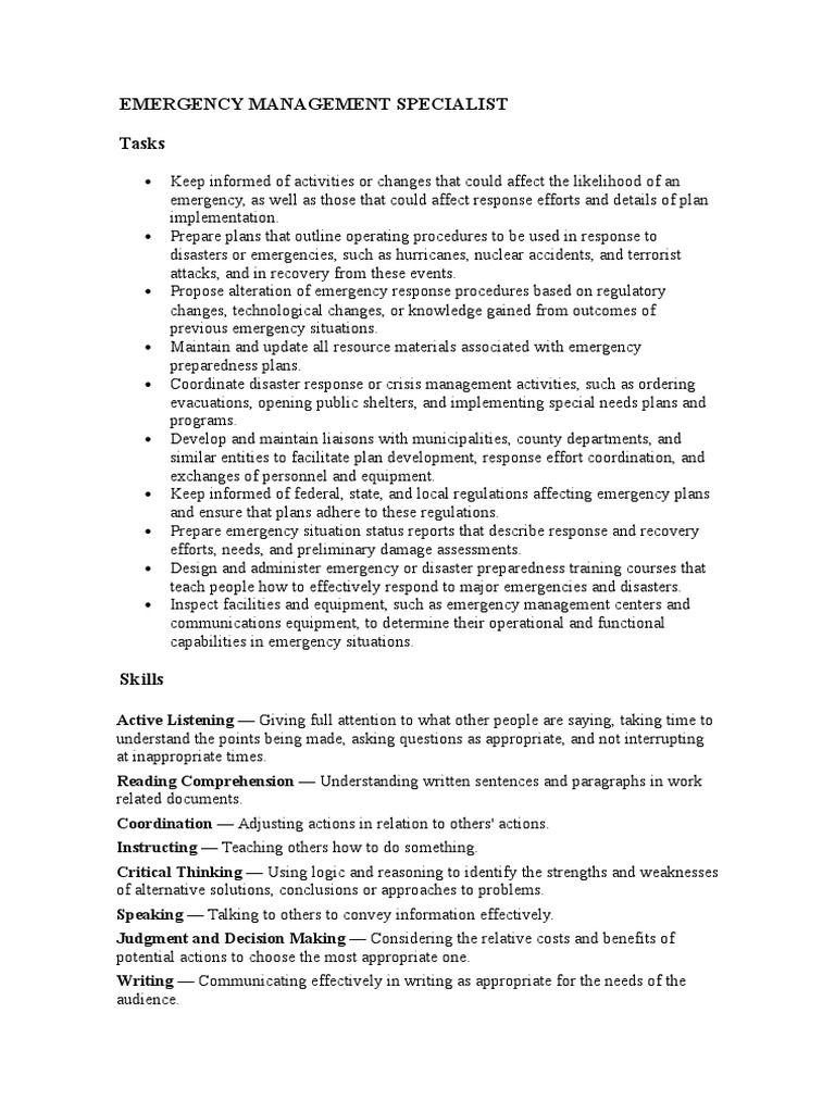 Emergency Management Specialist | Emergency Management | Emergency
