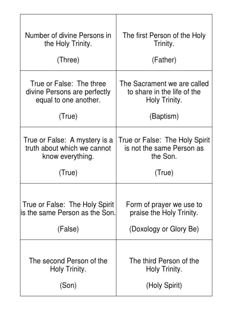 Holy Trinity Question Cards | PDF | Trinity | God