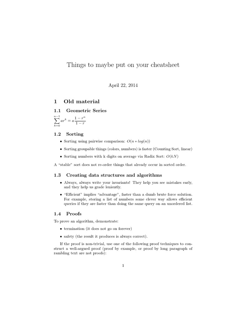 Cheat Sheet | PDF | Algorithms And Data Structures | Mathematical Concepts