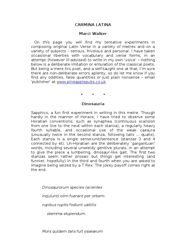 Carmina Latina Marci Walker | PDF | Metre (Poetry) | Horace