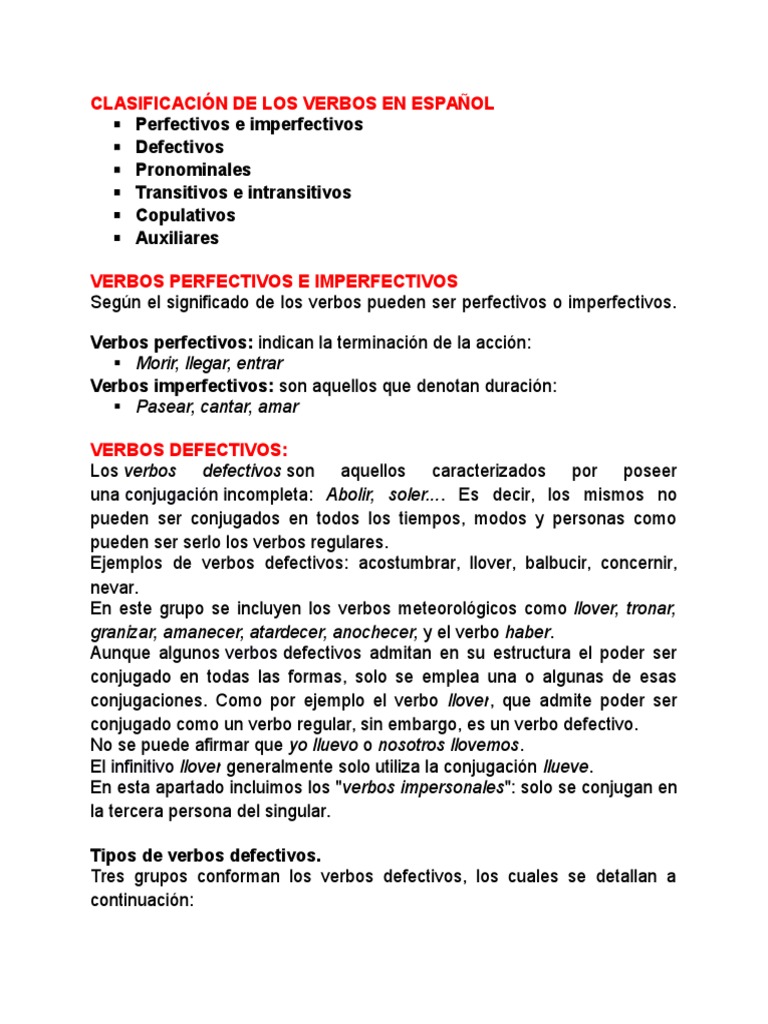 Clasificación de Los Verbos en Español | Verbo | Conjugación gramatical