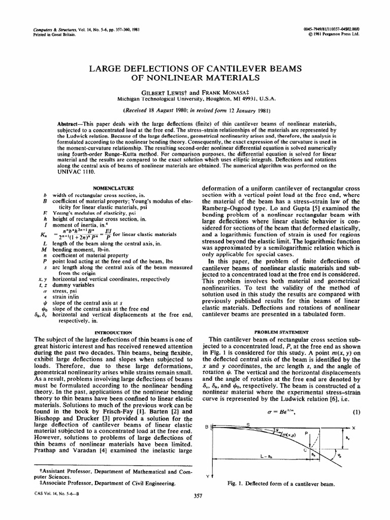 Large Deflections of Cantilever Beams | PDF | Bending | Elasticity ...