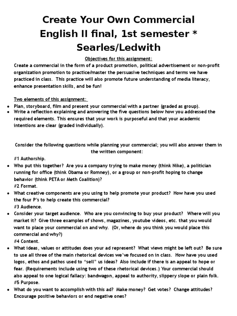 Create a Persuasive Commercial Project | PDF | Advertising | Communication