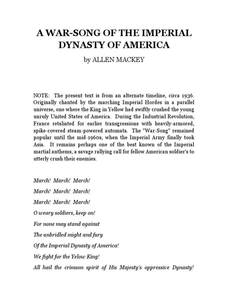 A War-Song of The Imperial Dynasty of America by Allen Mackey | PDF