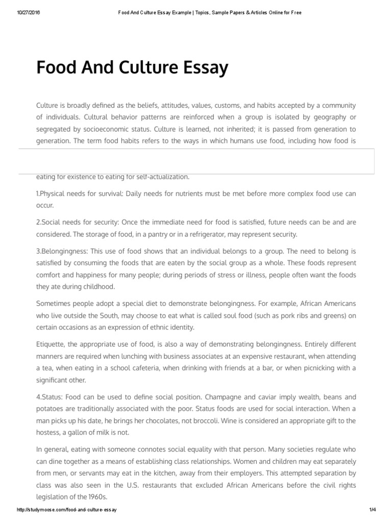 Food and Culture Essay Example | PDF | Foods | Eating