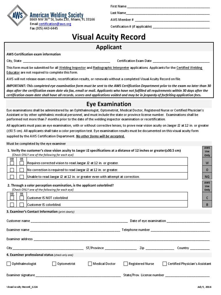 Visual Acuity Record | PDF | Optometry | Visual Acuity