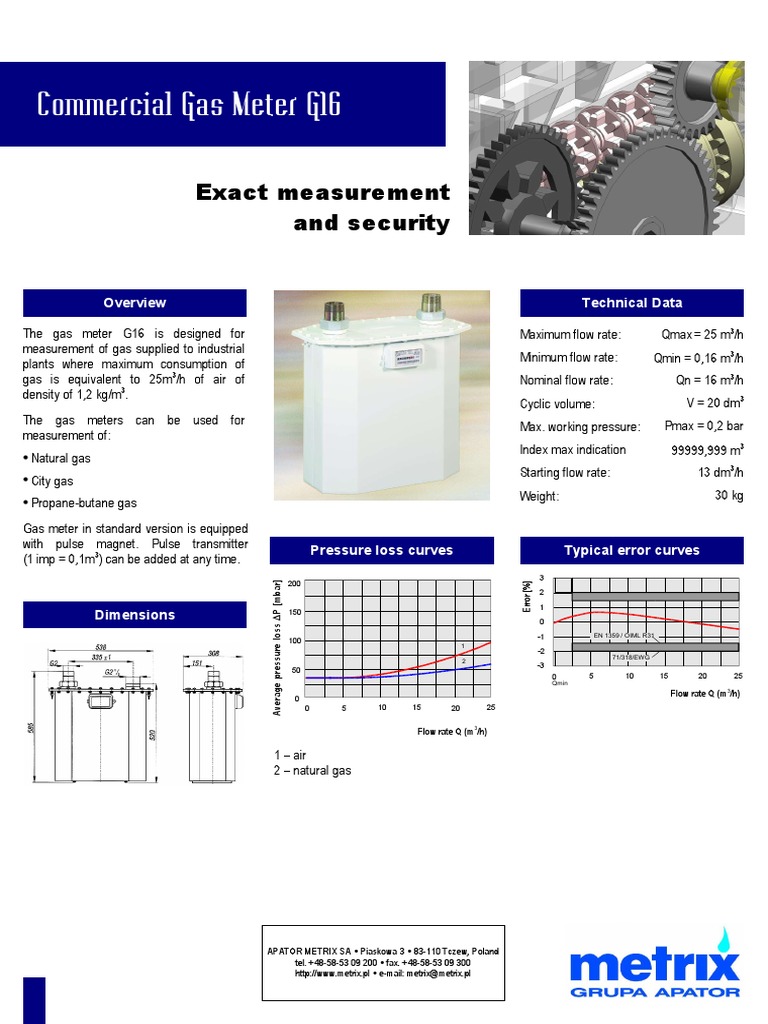 Metrix G16 Gas Meter Data Sheet | PDF