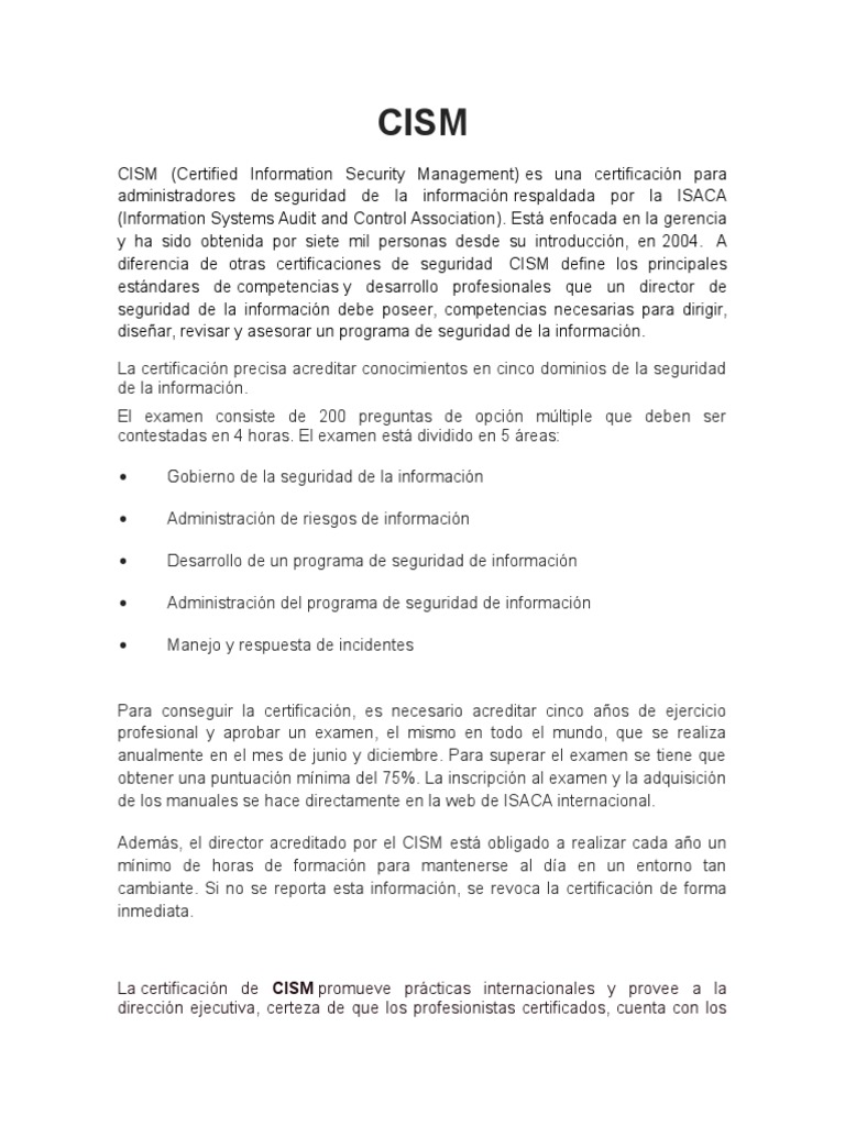 Cism | PDF | Business | Informática y tecnología de la información