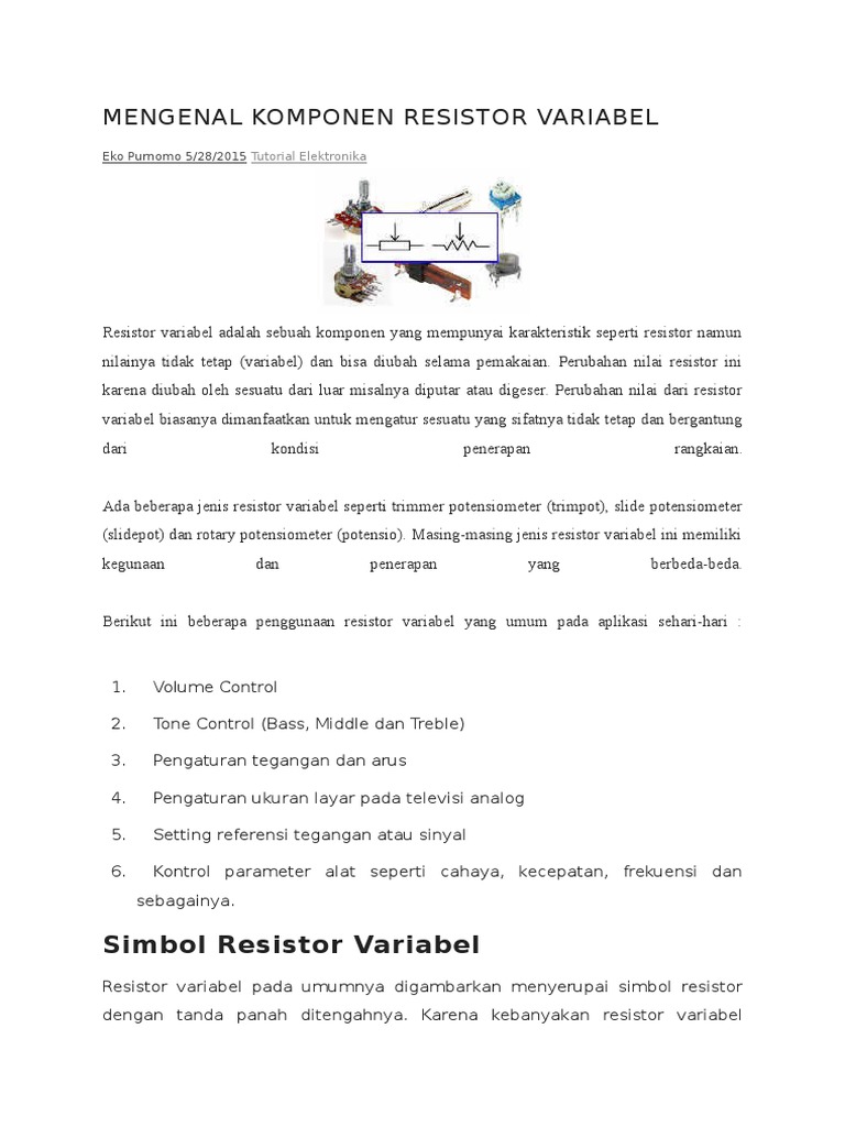 Mengenal Komponen Resistor Variabel | PDF