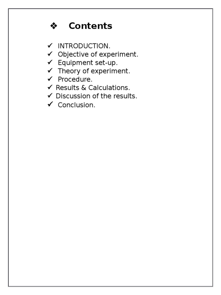 Objective of Experiment. Equipment Set-Up. Theory of Experiment ...