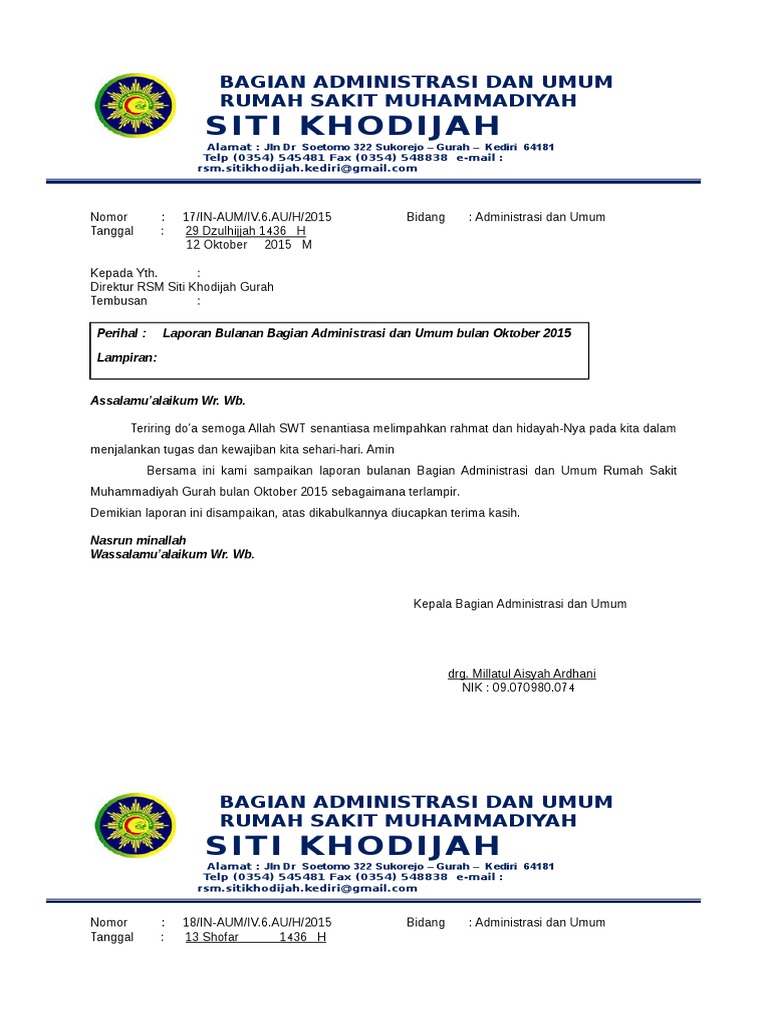 Surat Internal Bagian Administrasi Dan Umum | PDF