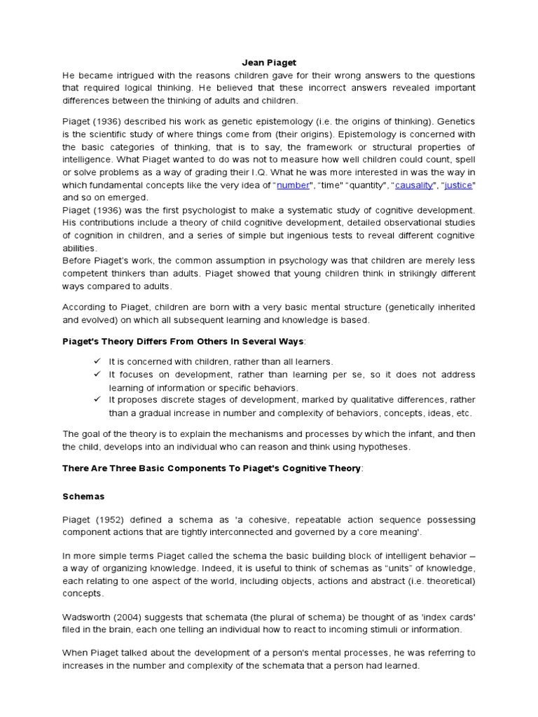 Jean Piaget | PDF | Schema (Psychology) | Cognitive Development