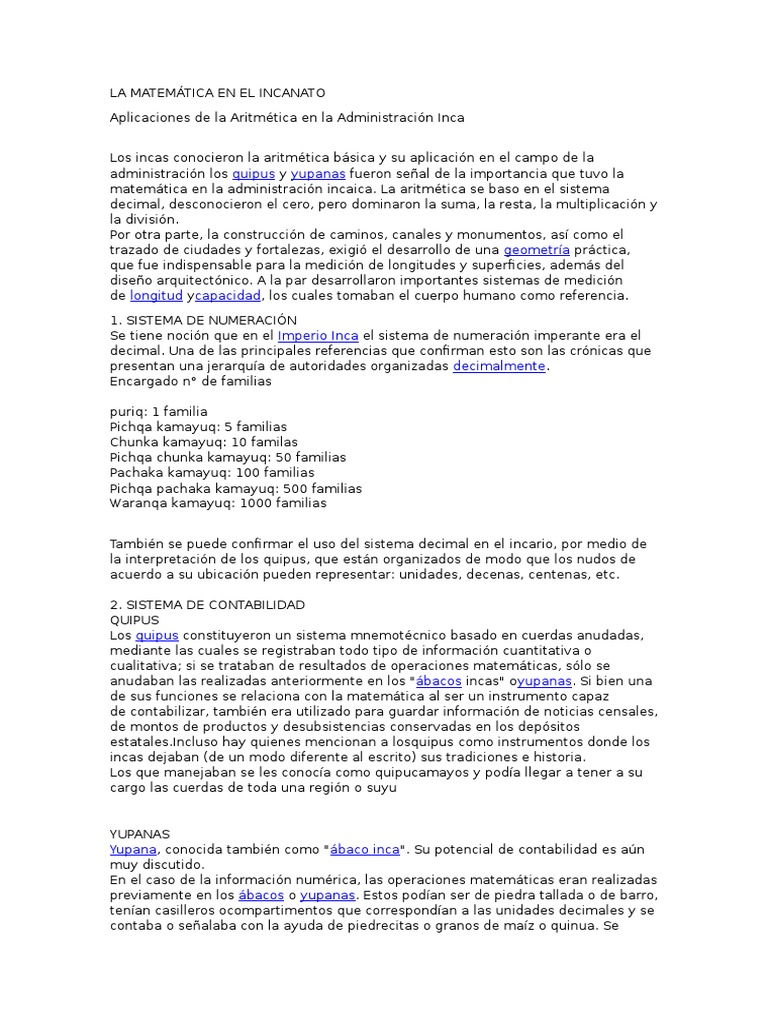 La Matemática en El Incanato | Descargar gratis PDF | Imperio Inca ...