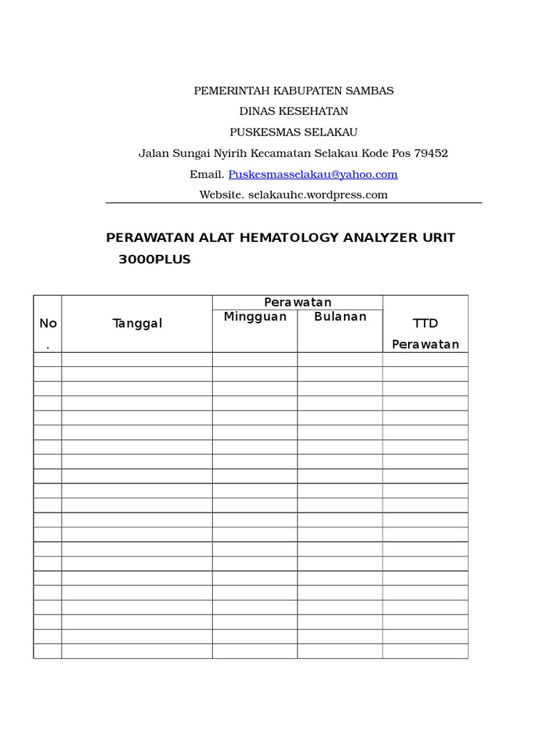 Perawatan Alat Hematology Analyzer Urit 3000plus | PDF
