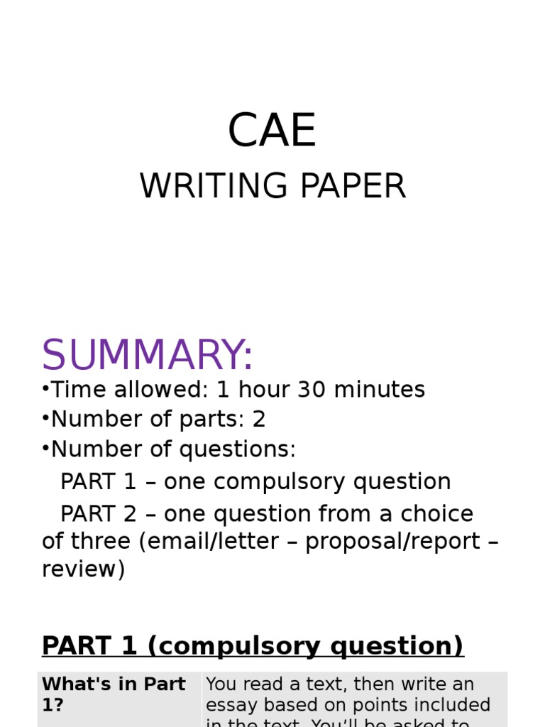 CAE - Writing Paper - Presentation and Focus on Reports | Test ...