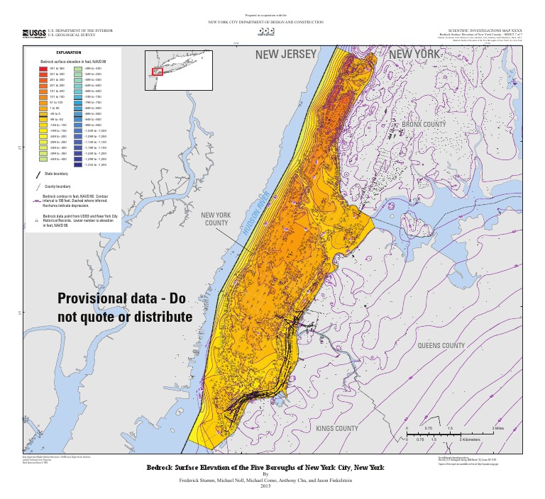 Manhattan Bedrock Surface Elevation | Surveying | Earth & Life Sciences