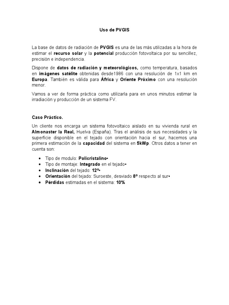 Uso de Pvgis | PDF