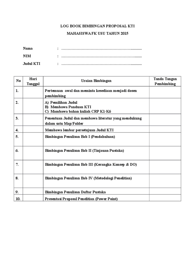 Log Book Bimbingan Proposal Kti | PDF