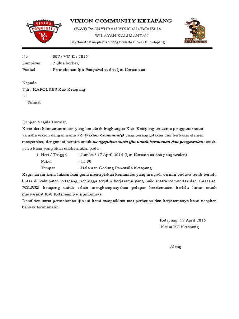 Surat Ijin Penggunaan Tempat | PDF