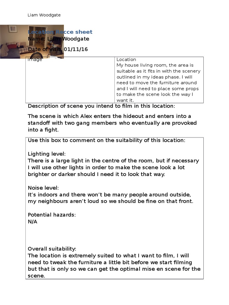 Location Recce Sheet | PDF