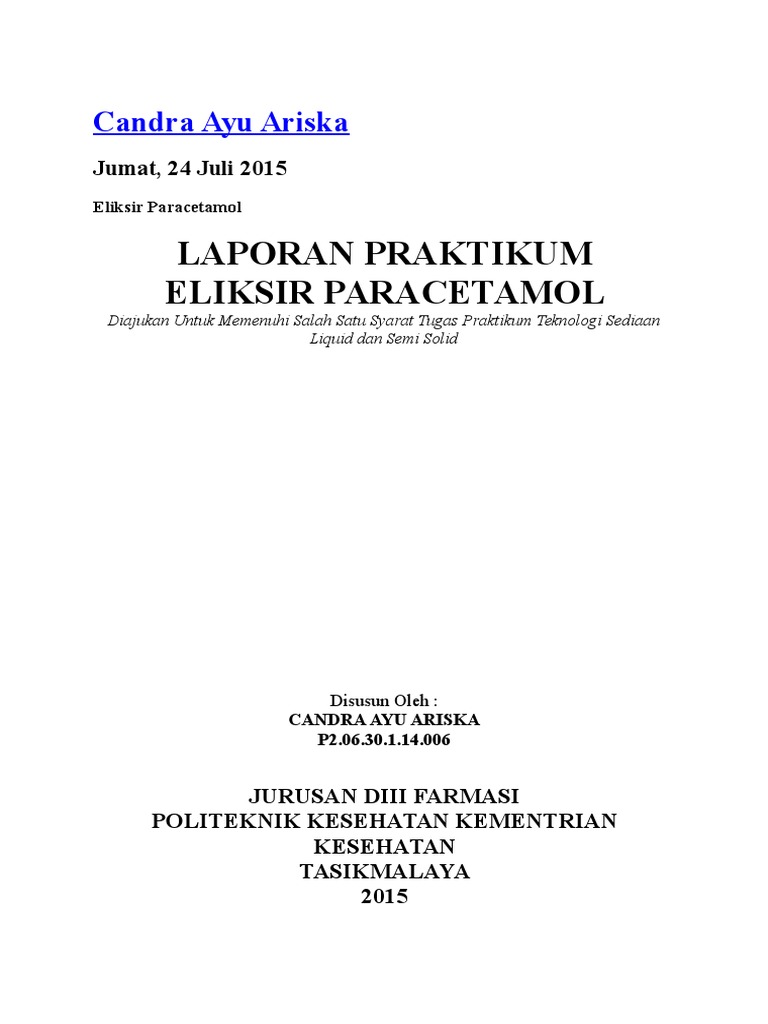 Laporan Praktikum Eliksir Paracetamol | PDF | Memasak, Makanan, & Anggur