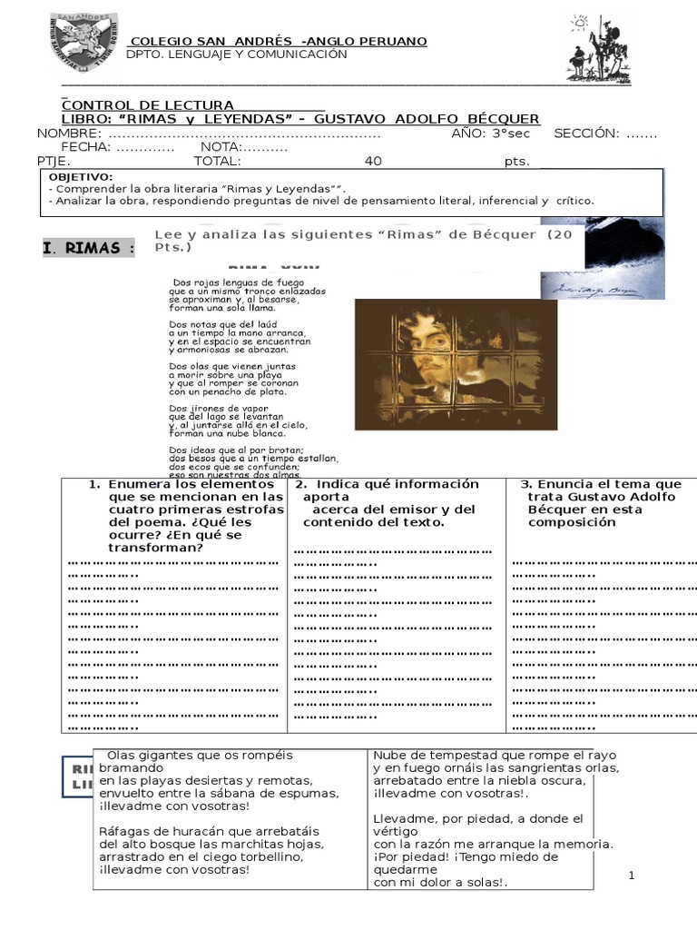 Examen Rimas Leyendas Bécquer Final 1 PDF | PDF | Poesía