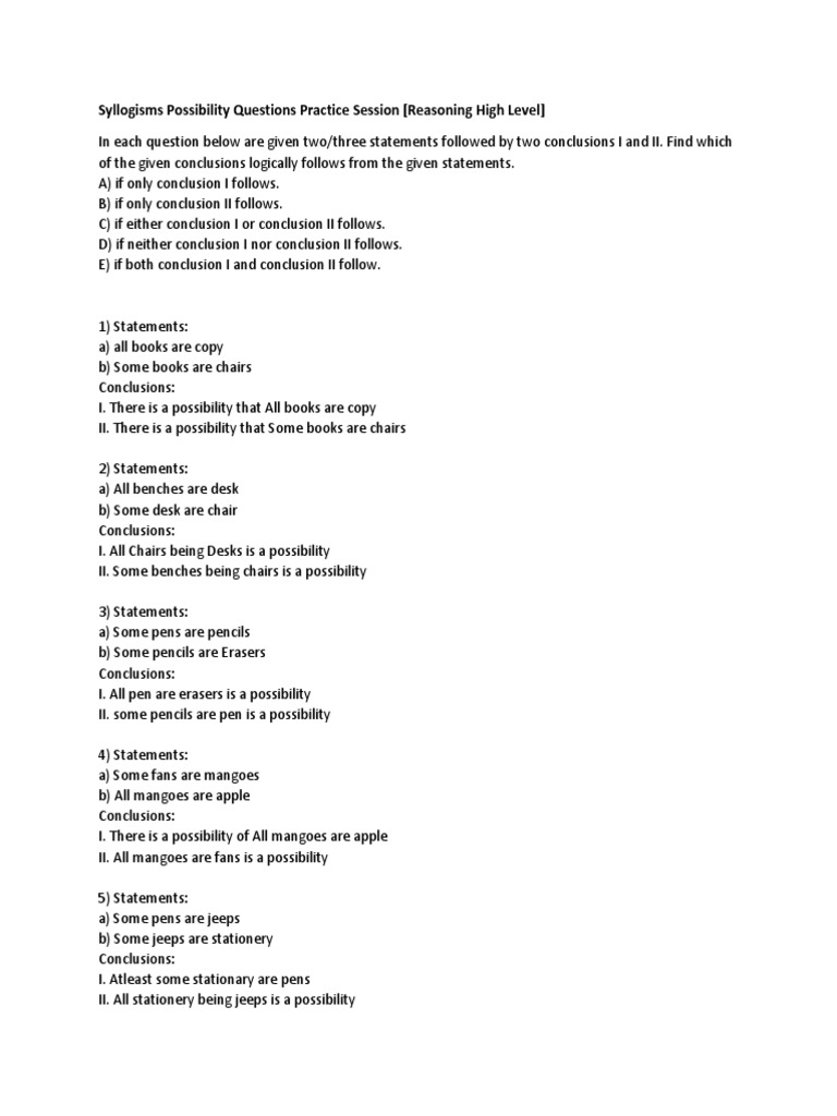 Syllogisms Possibility Questions Practice Session | PDF