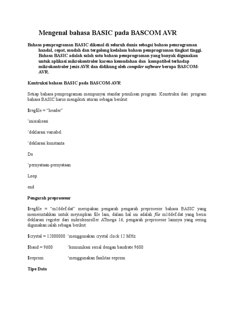 Panduan BASIC untuk BASCOM AVR | PDF | Metode & Bahan Ajar | Komputer