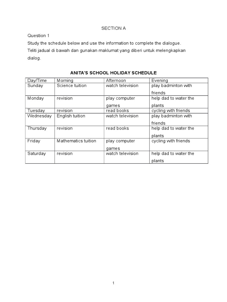 Anita'S School Holiday Schedule | PDF | Leisure