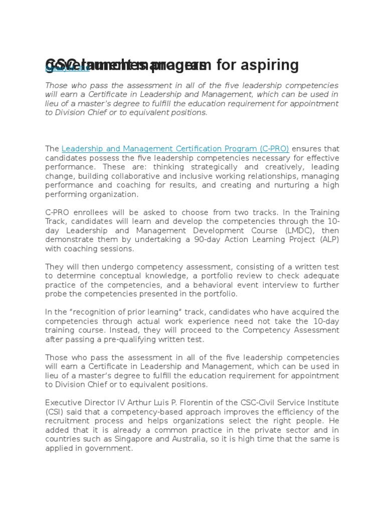 CSC Leadership Program | PDF | Competence (Human Resources) | Leadership