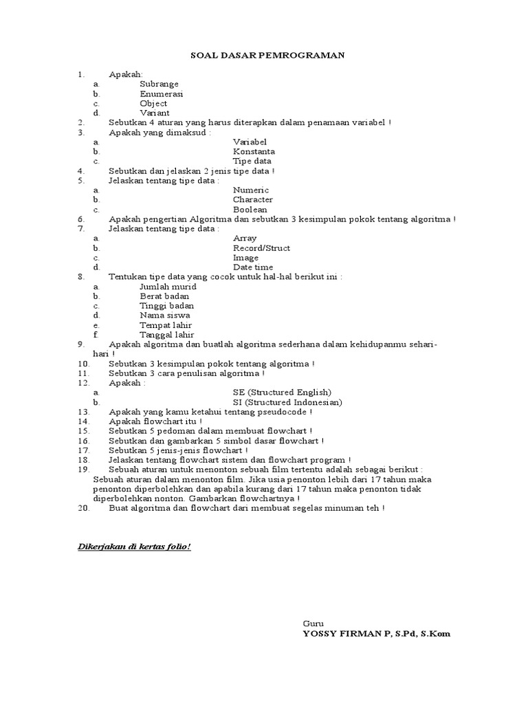 Soal Dasar Pemrograman Nov | PDF