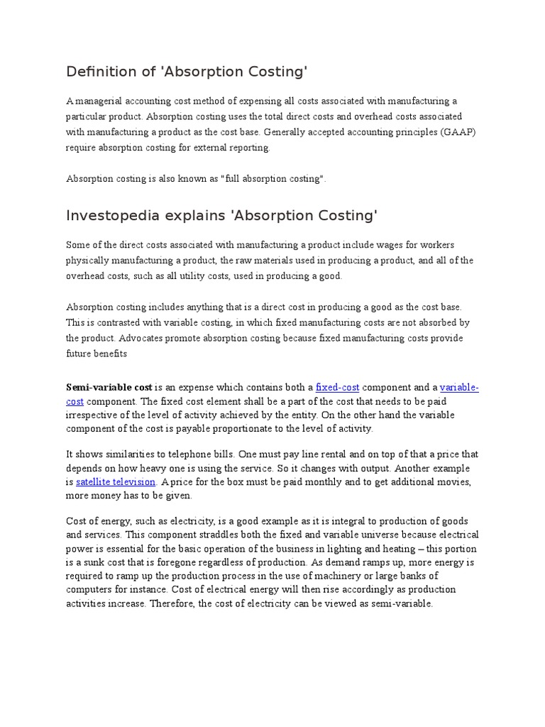 Understanding Absorption Costing Explained | PDF | Cost | Production ...