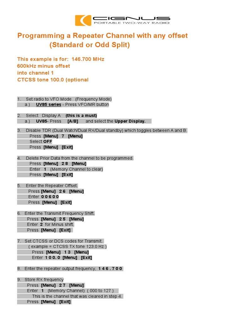 Programming A Repeater Channel With Any Offset (Standard or Odd Split ...