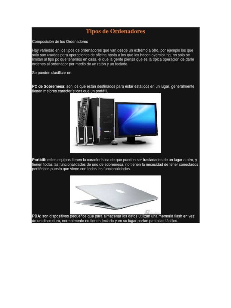 Tipos de Ordenadores | PDF | Periférico | Electrónica digital