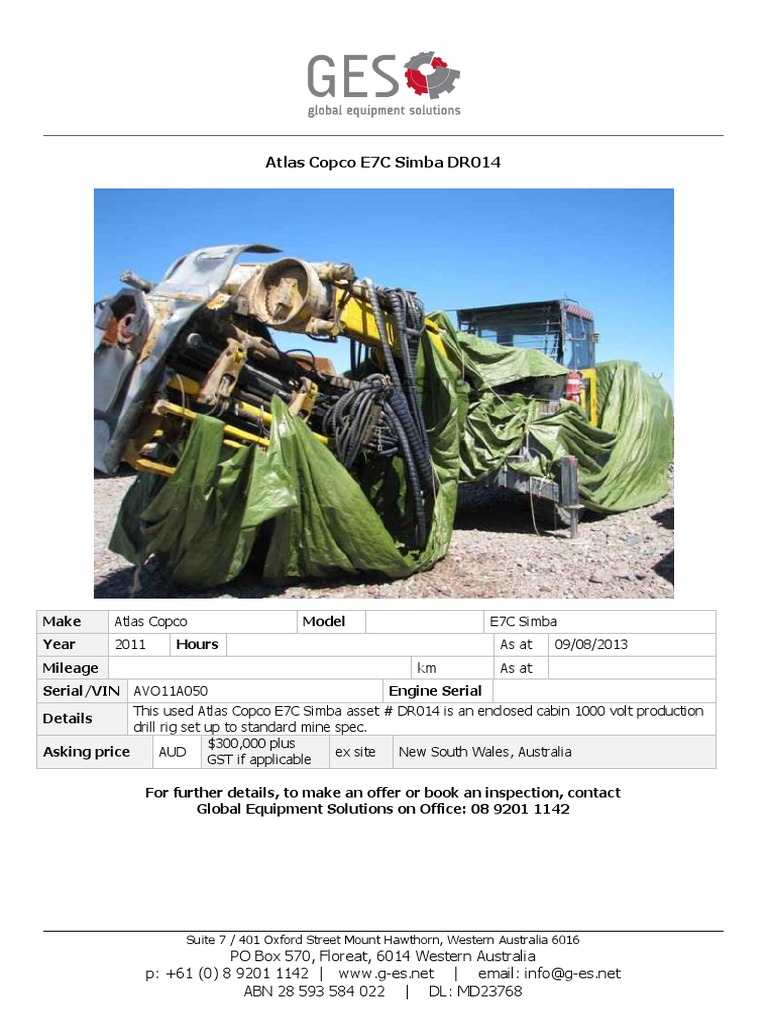 Atlas Copco E7C Simba DR014: PO Box 570, Floreat, 6014 Western ...