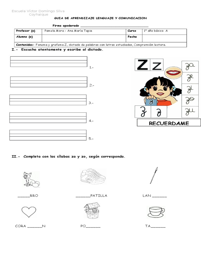 Guia de Aprendizaje Letra z