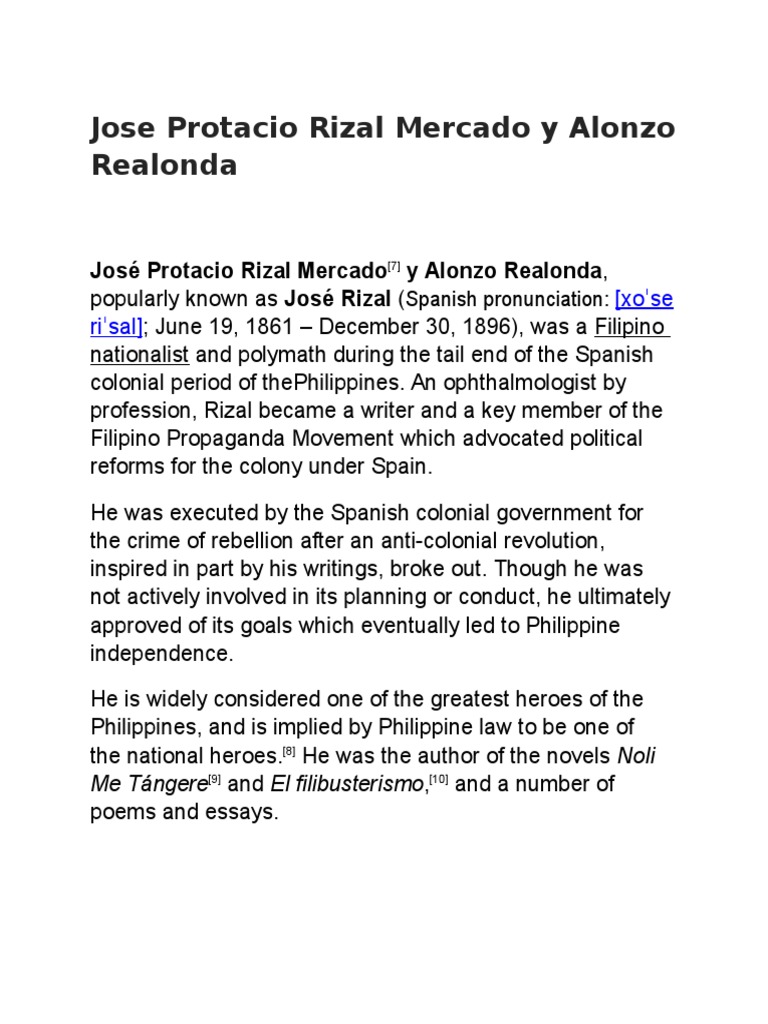 Jose Protacio Rizal Mercado y Alonzo Realonda | PDF