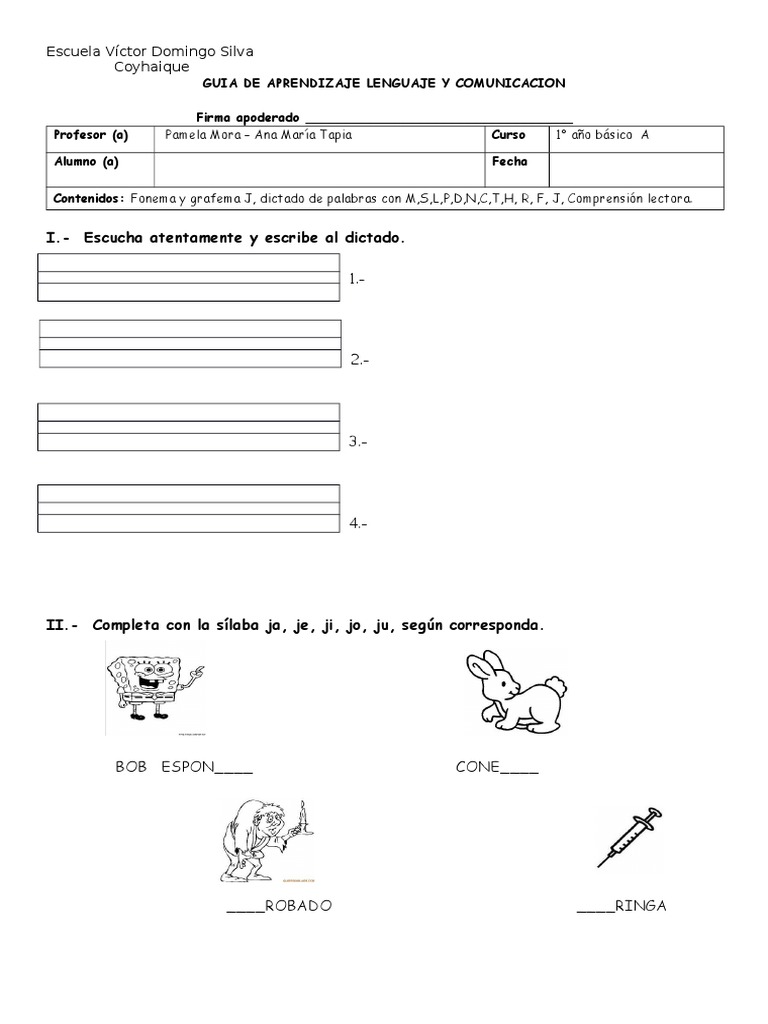 Actividades con la letra J para 1° básico | PDF