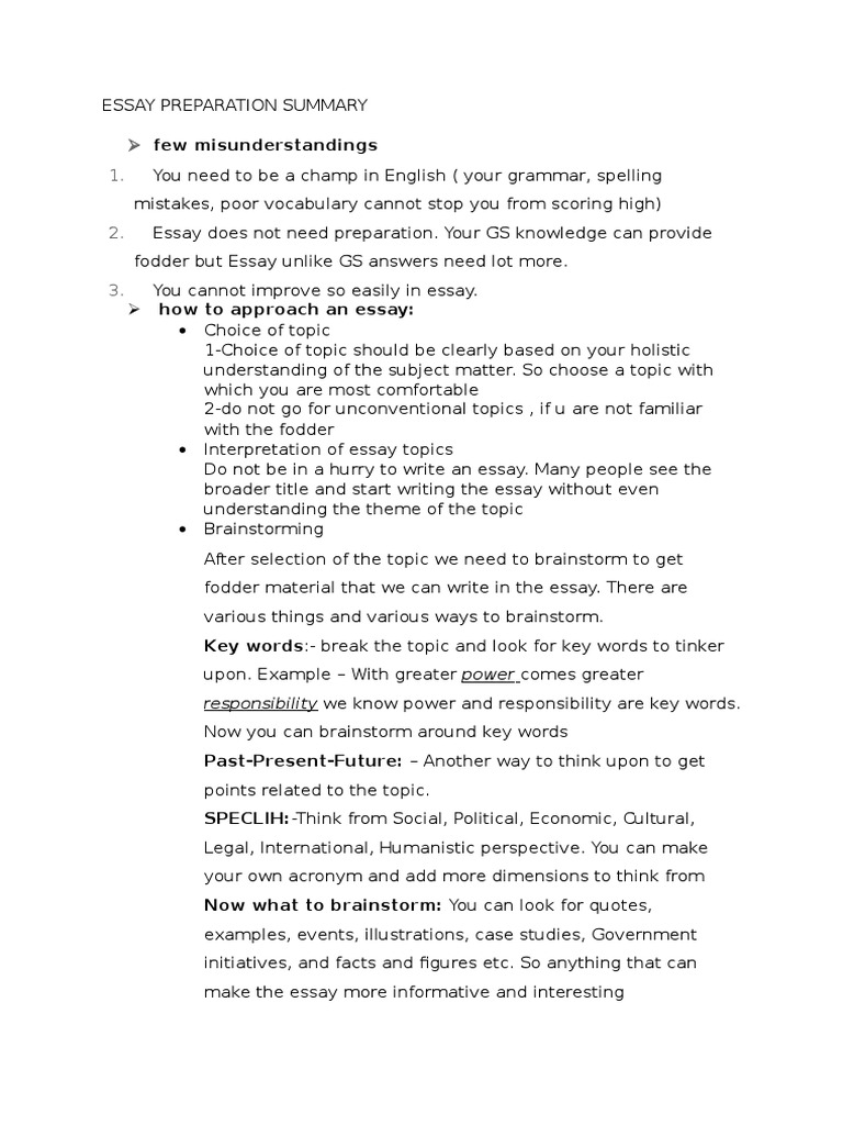 Essay Preparation Summary | PDF | Essays | Dream