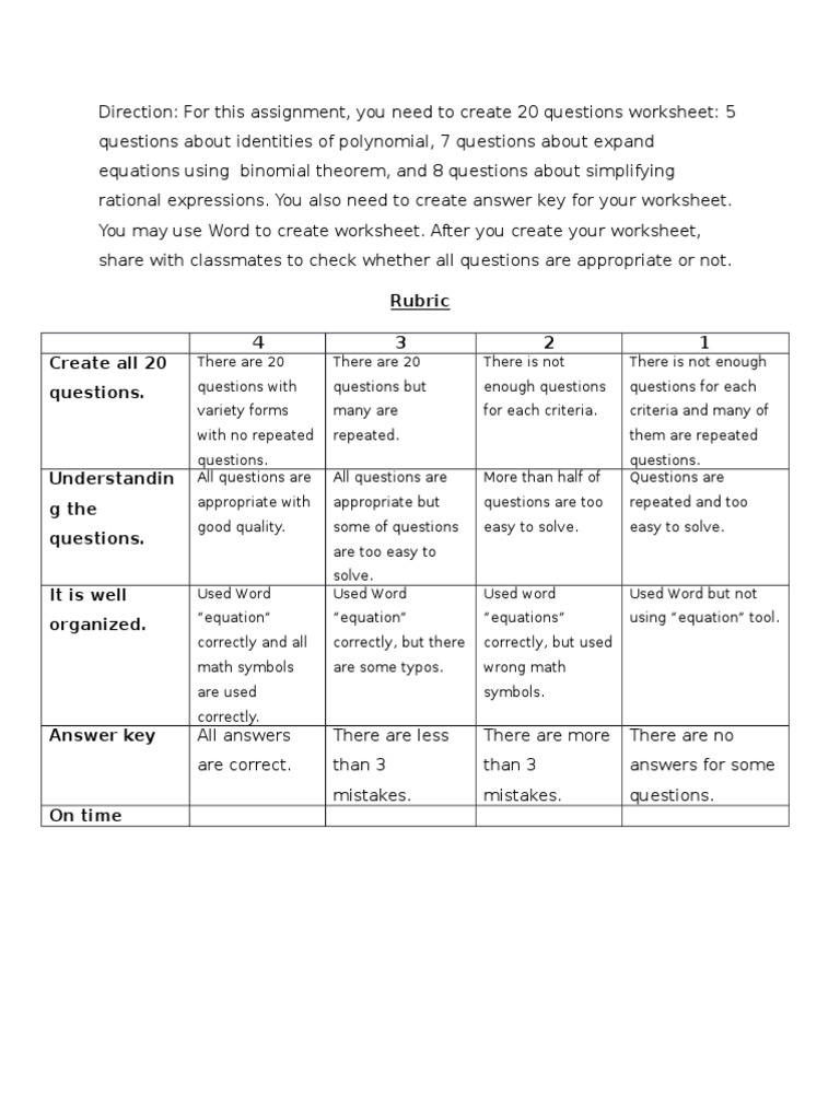 Rubric For Assessment | PDF