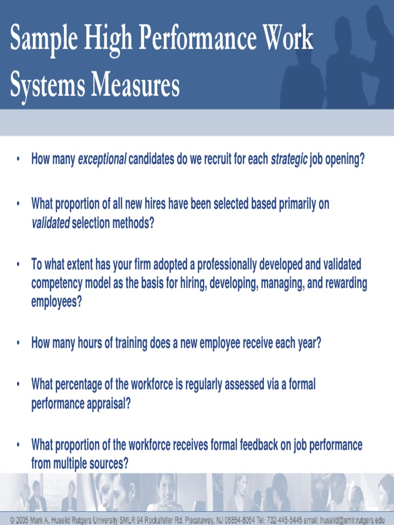 Sample High Performance Work Systems Measures: Validated Selection ...