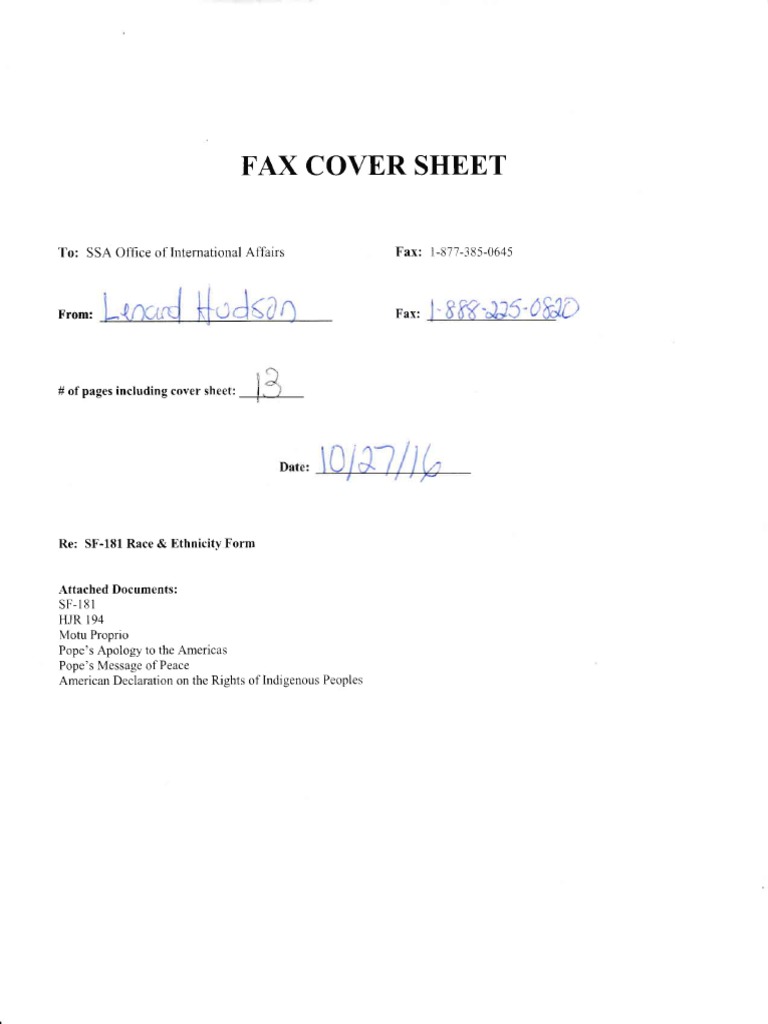 SSA Office of International Affairs Fax Documents With Confirmation ...
