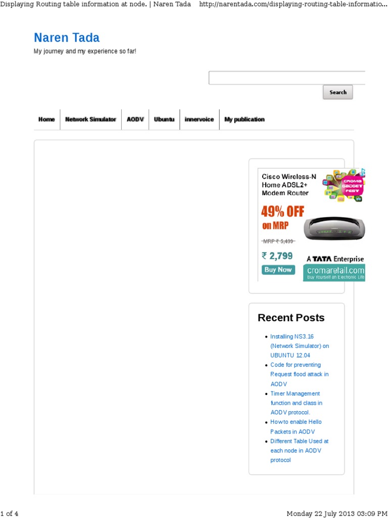 Routing Table Print in AODV | PDF | Routing | Telecommunications