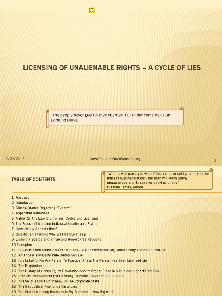 Licensing of Unalienable Rights - A Cycle of Lies | PDF | Certified ...