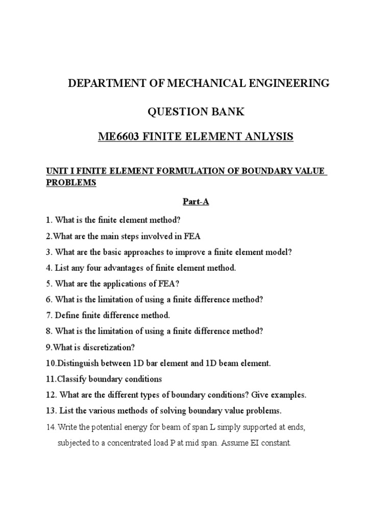 ME6603 Finite Element Analysis | PDF | Finite Element Method | Matrix (Mathematics)