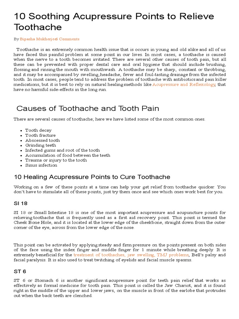 Acupressure Points To Relieve A Toothache PDF | PDF | Oral Hygiene ...