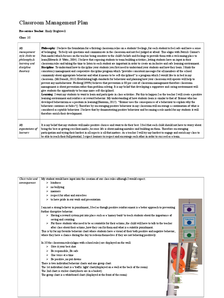 Classroom Management Plan | PDF | Classroom Management | Reinforcement