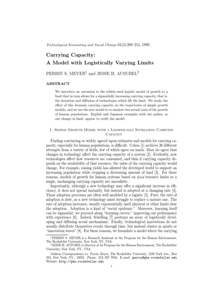 Carrying Capacity: A Model With Logistically Varying Limits: Perrin S ...