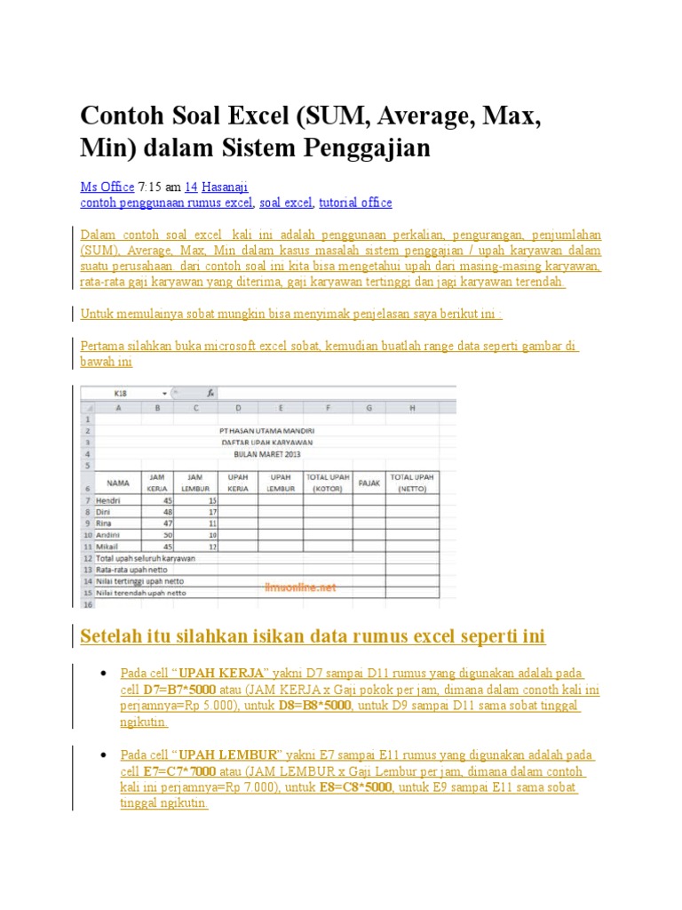 Contoh Soal Excel | PDF