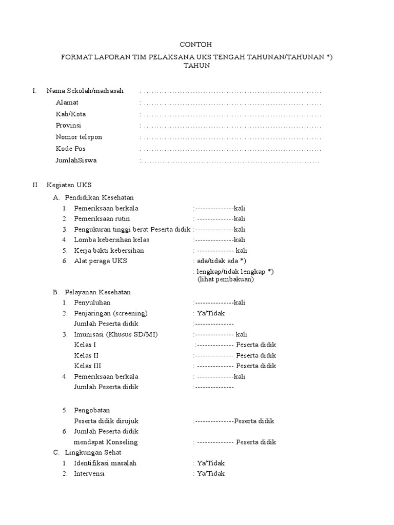 Contoh Laporan Uks | PDF